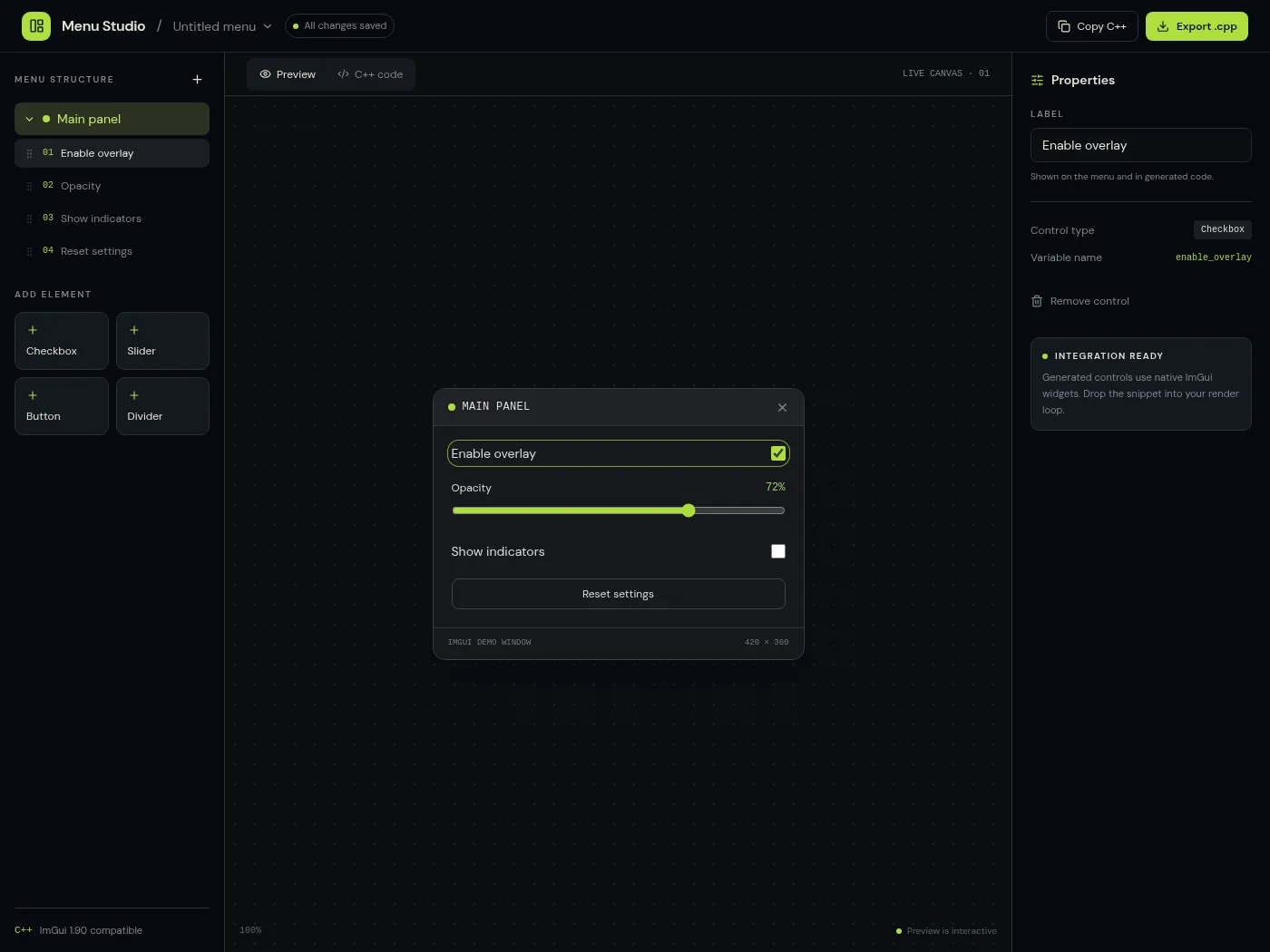 ImGui GUI Builder