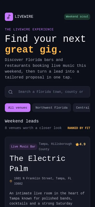 LiveWire Gig Finder