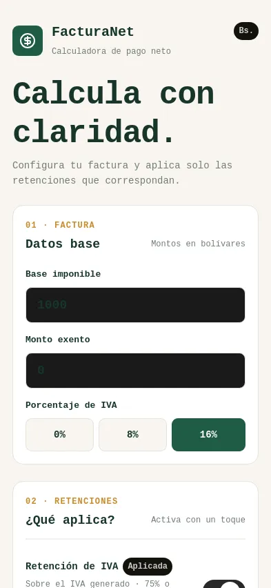 FacturaNet Calculator