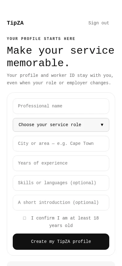 TipZA: Service Reputation & Tipping