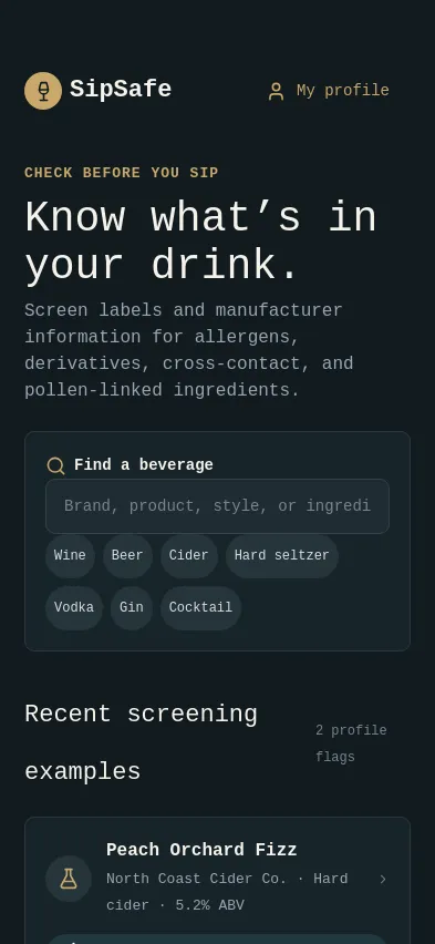SipSafe Mobile Allergy Checker