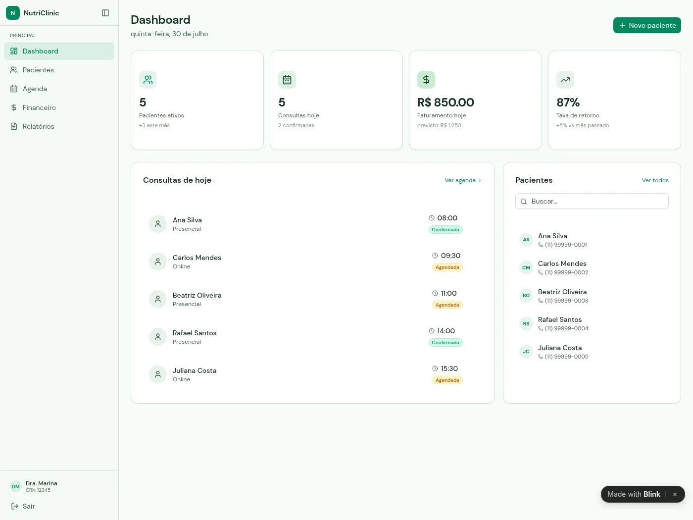 NutriClinic Dashboard
