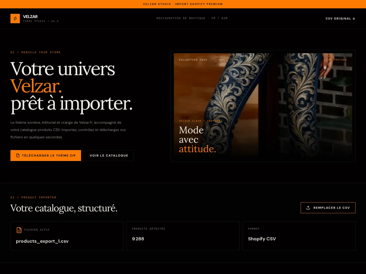 Velzar Theme & Product Importer