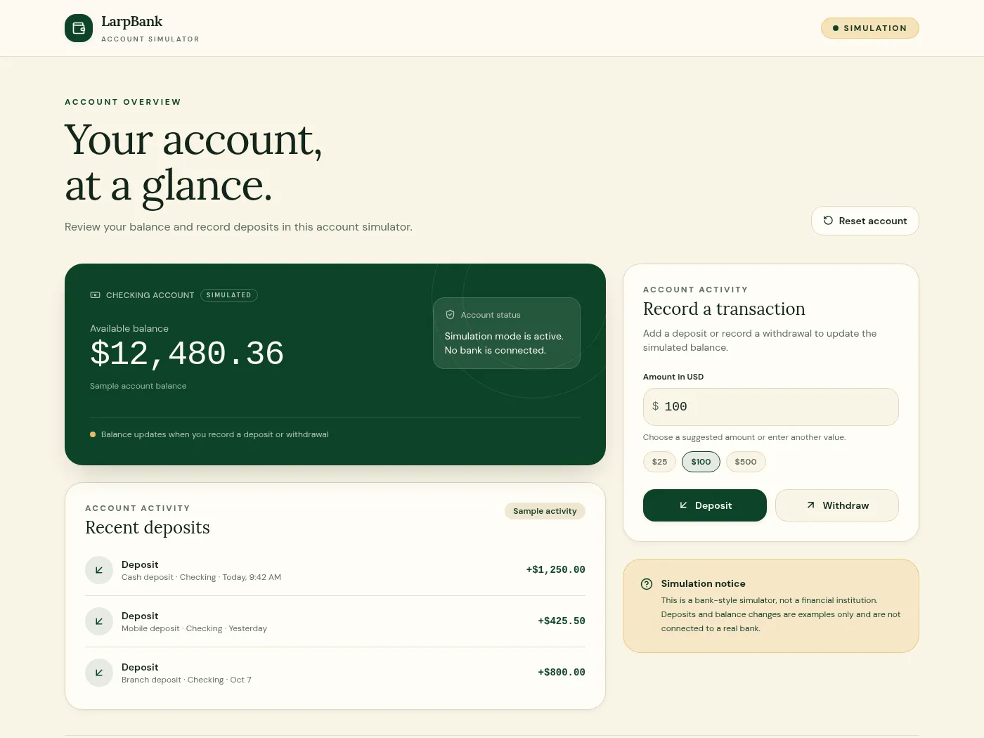 LarpBank Simulator