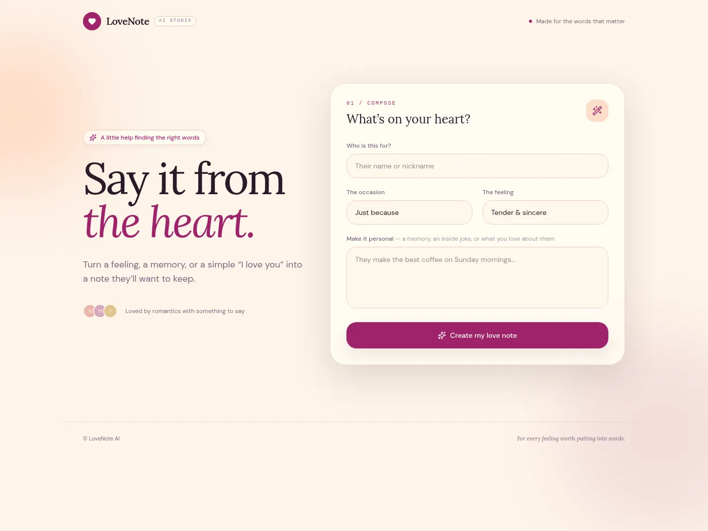 LoveNote AI Generator