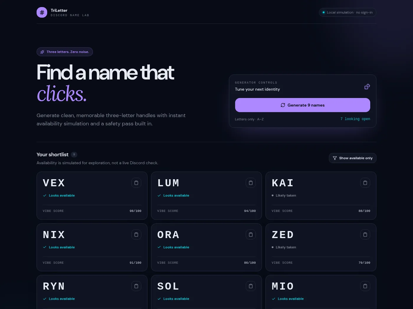TriLetter Discord Names