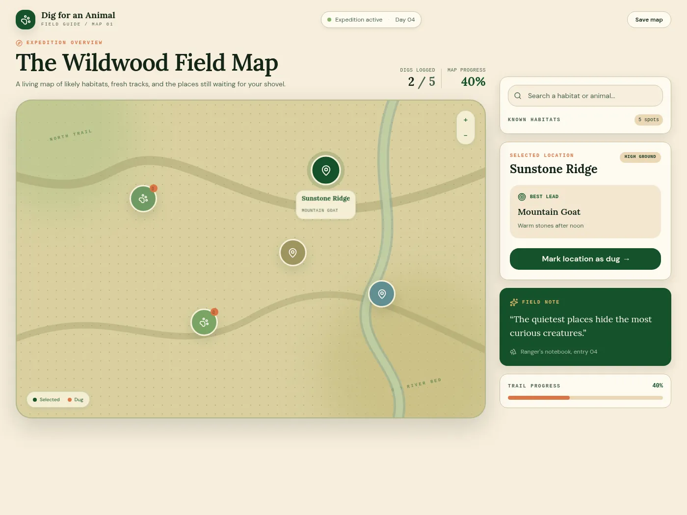 Dig Animal Game Map