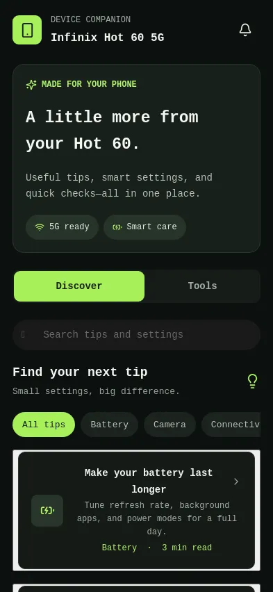 Infinix Hot 60 5G Hub