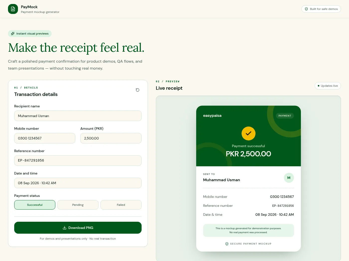 Easypaisa Screenshot Generator
