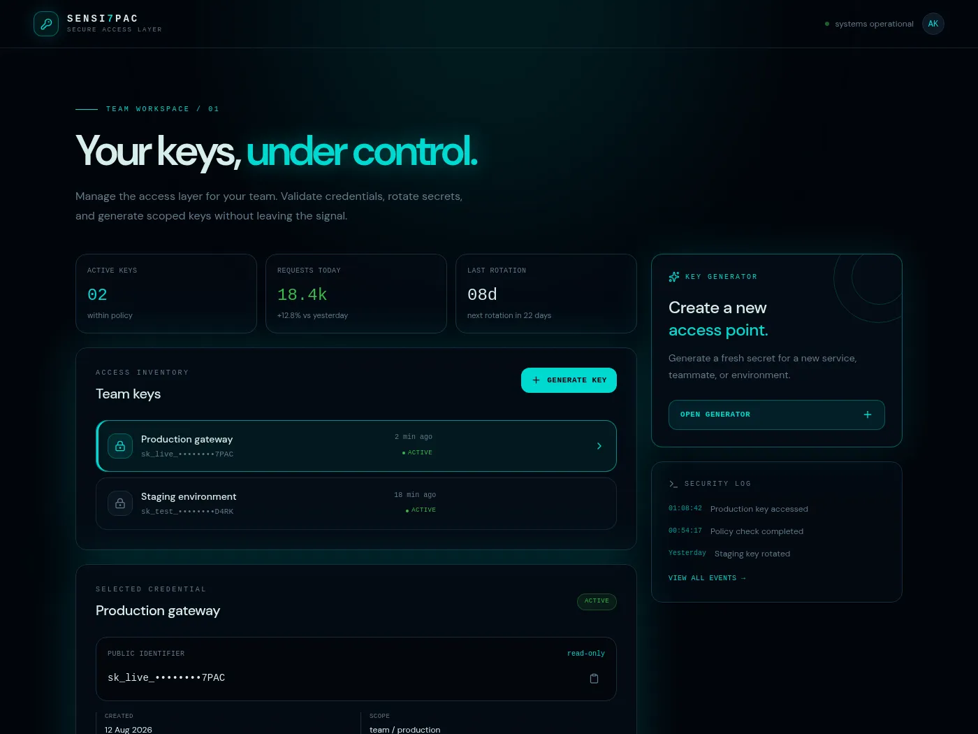 SENSI7PAC Key Portal