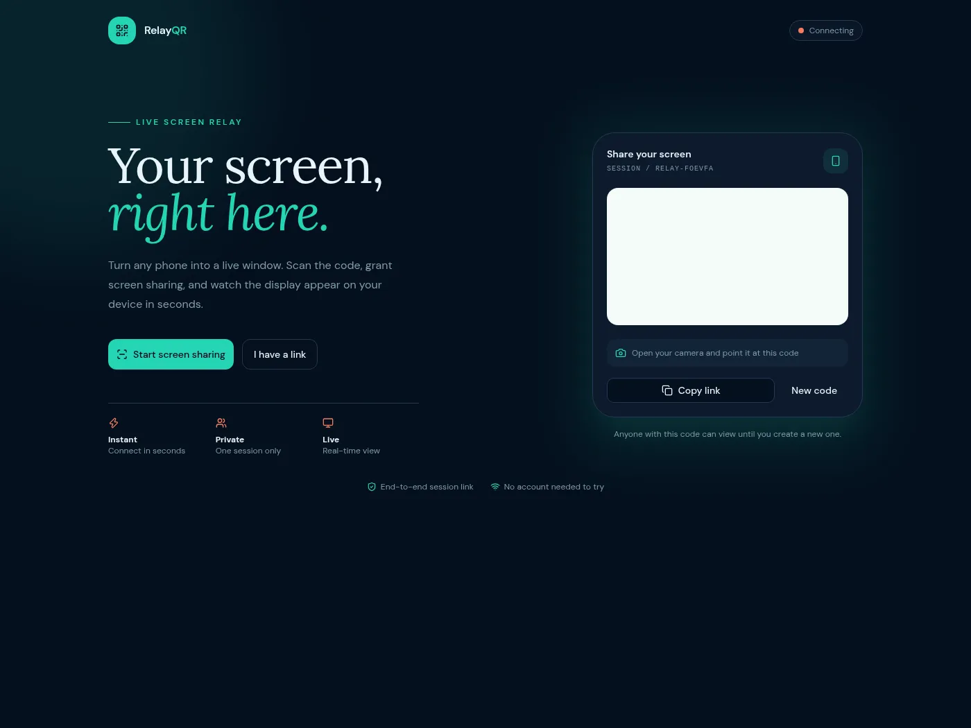 Live QR Screen Share