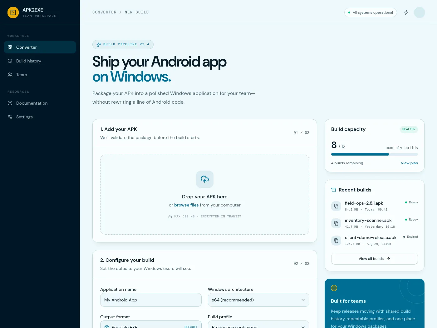 APK2EXE Platform