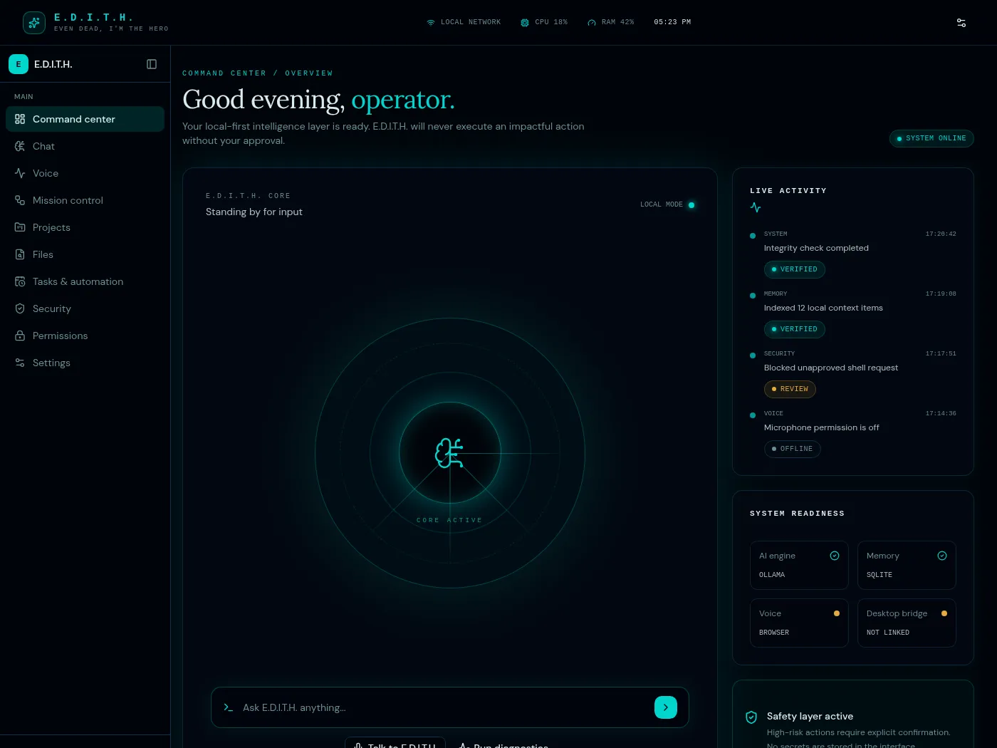 E.D.I.T.H. AI Command Center