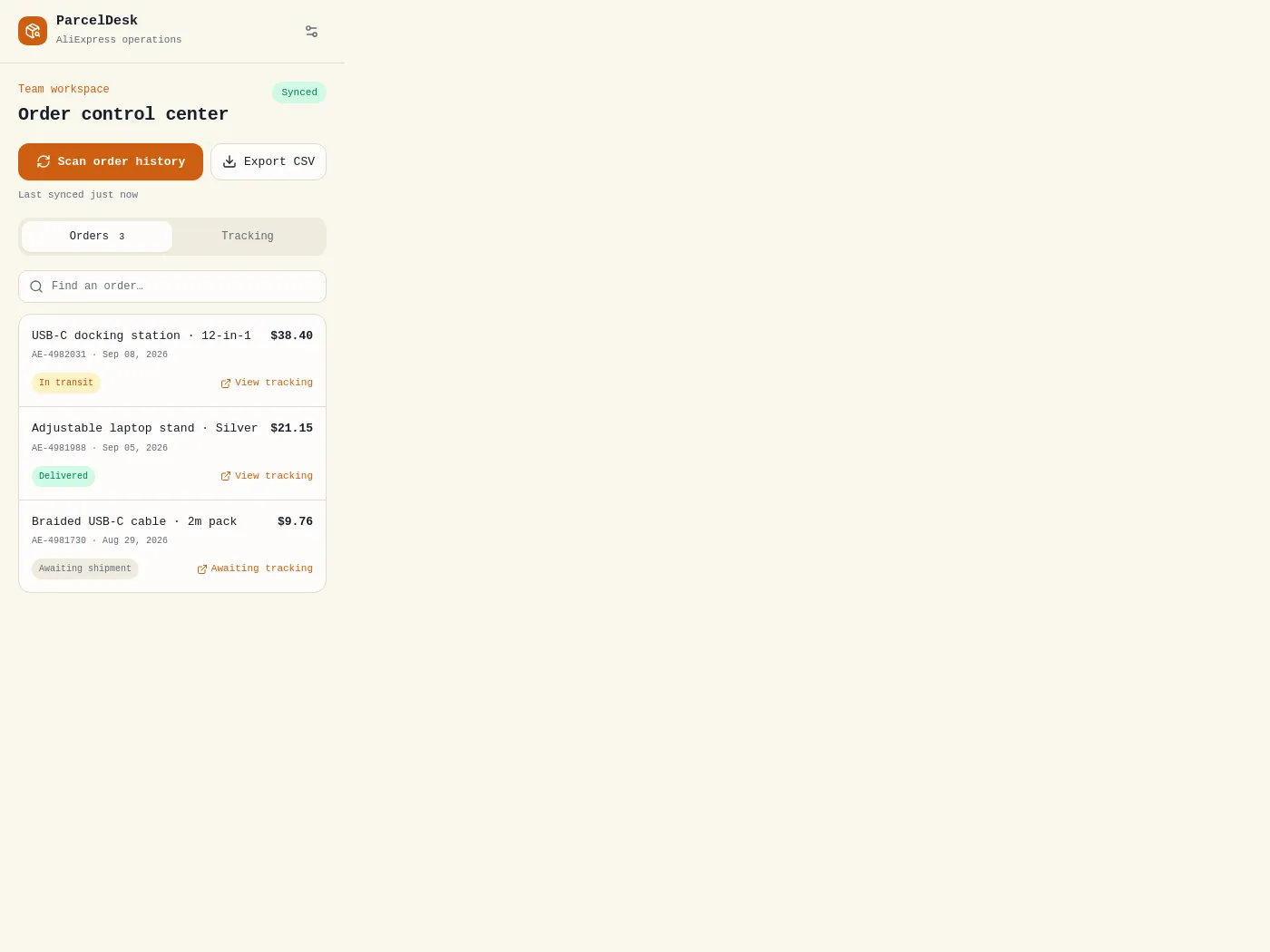 AliExpress Order Exporter