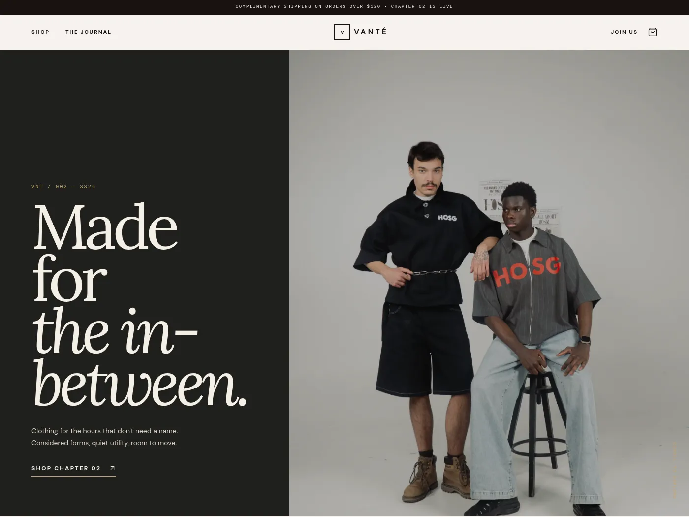 VANTÉ Clothing Brand Site
