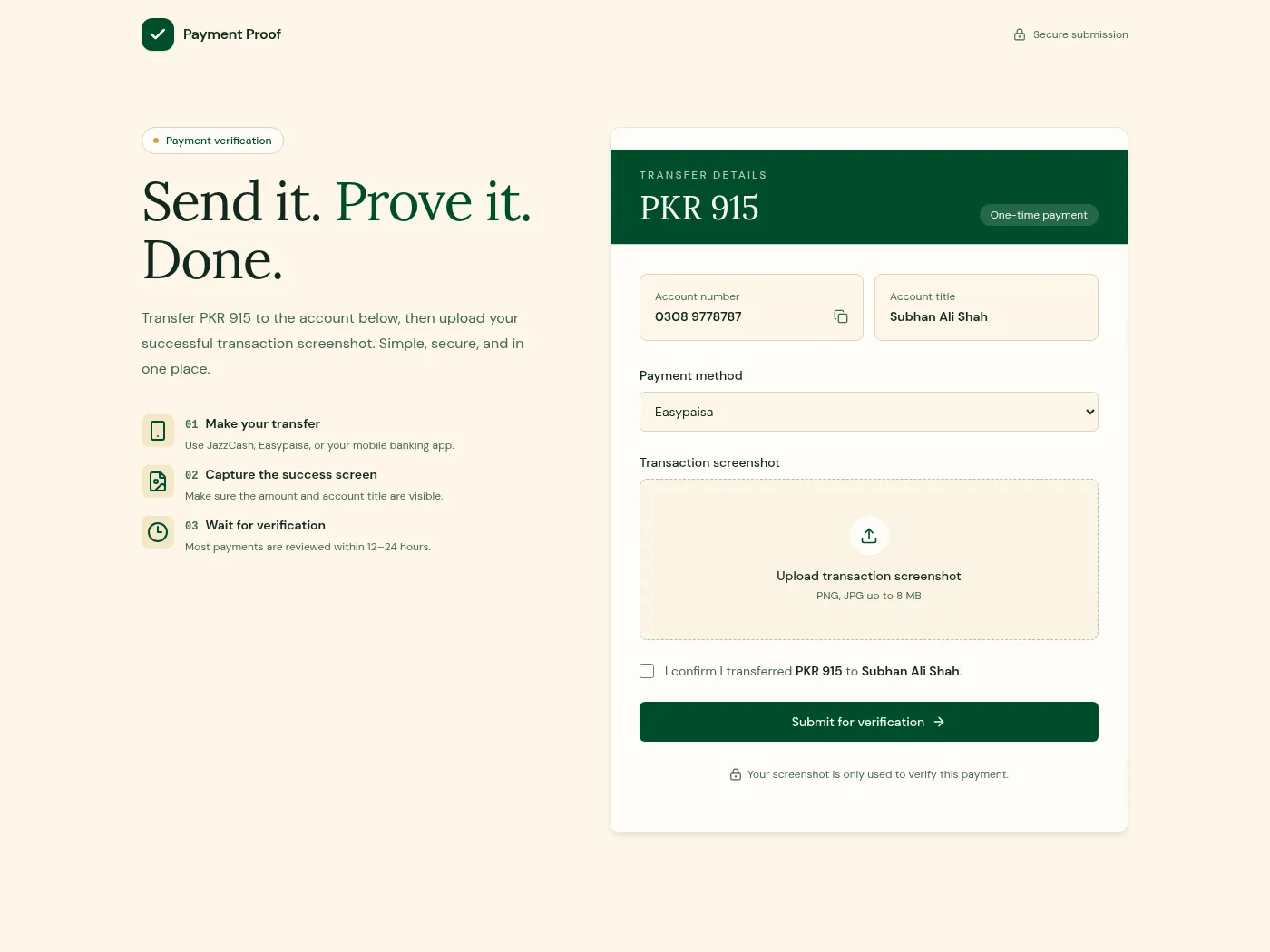 Payment Screenshot Submission