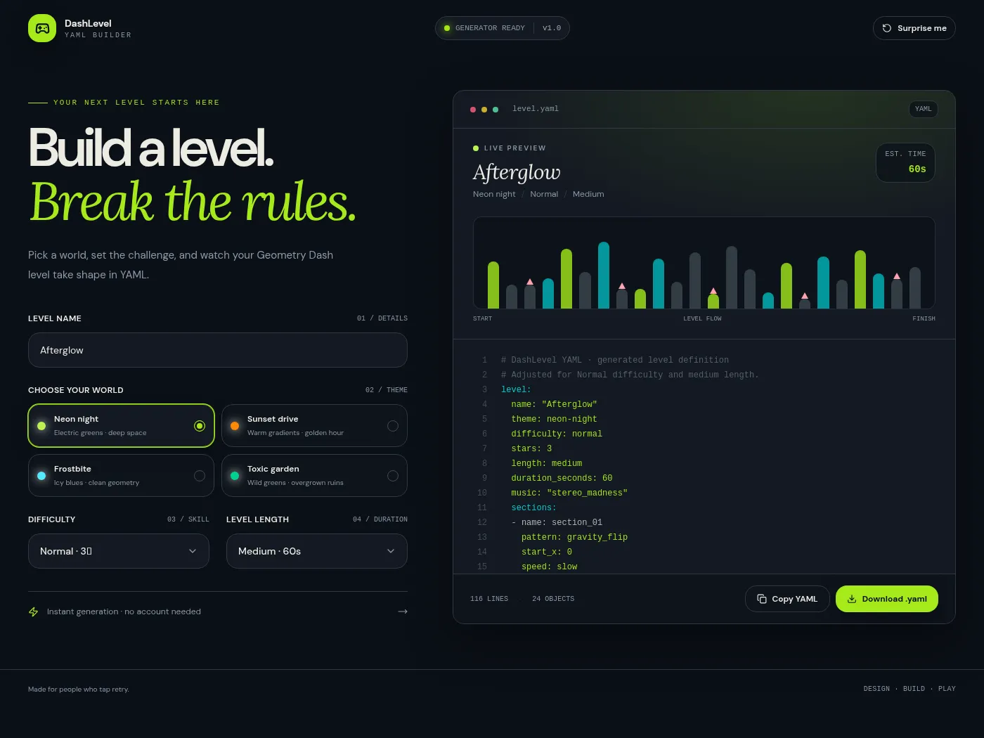 DashLevel YAML Builder