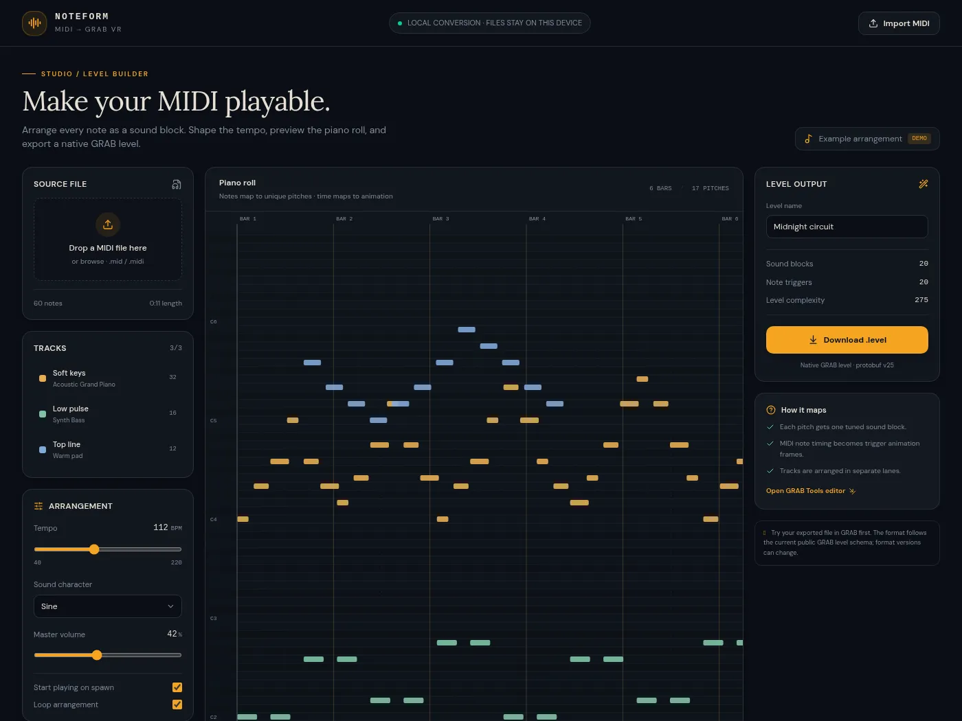 MIDI to Grab VR Levels