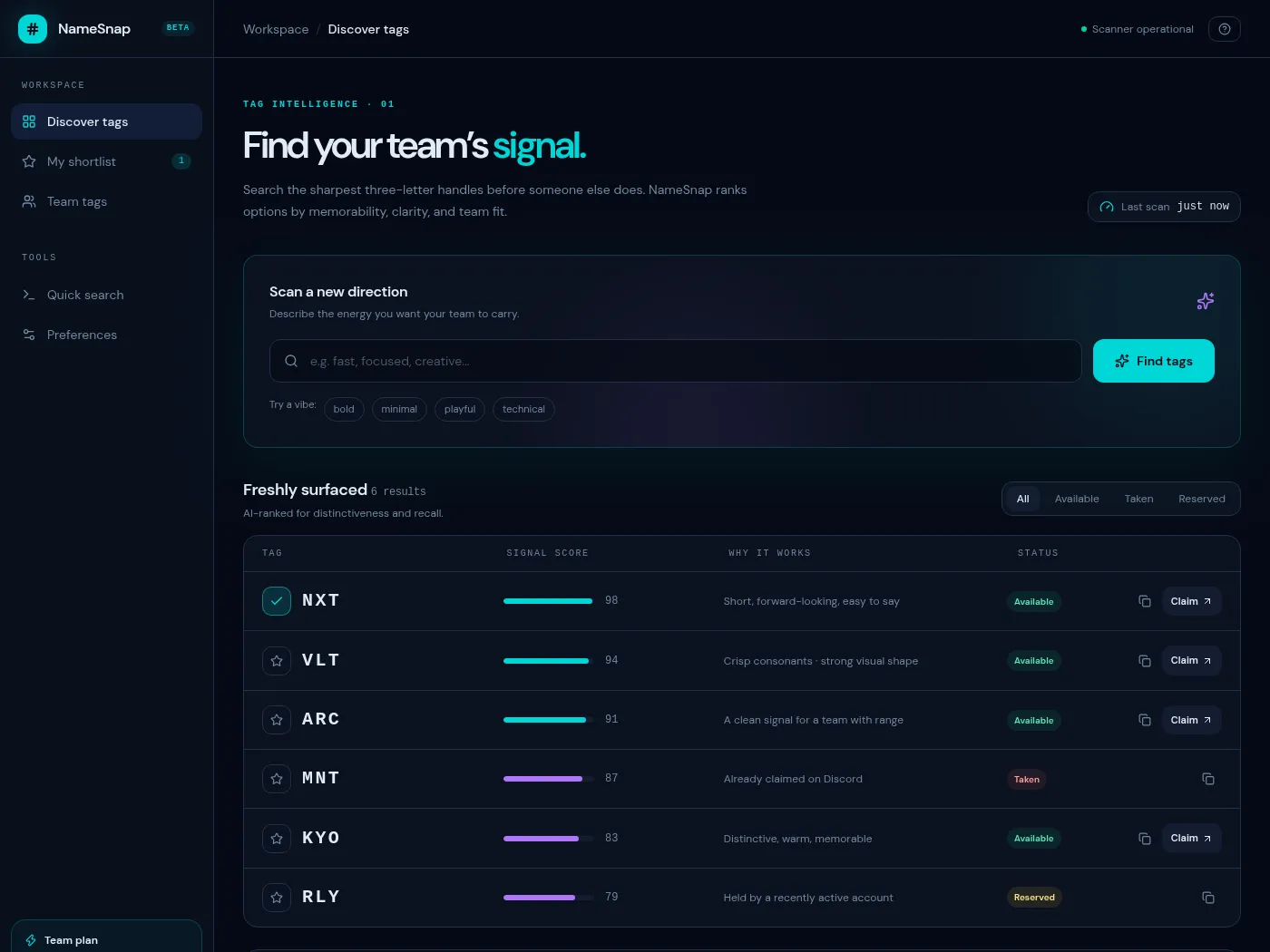 NameSnap Discord Tags