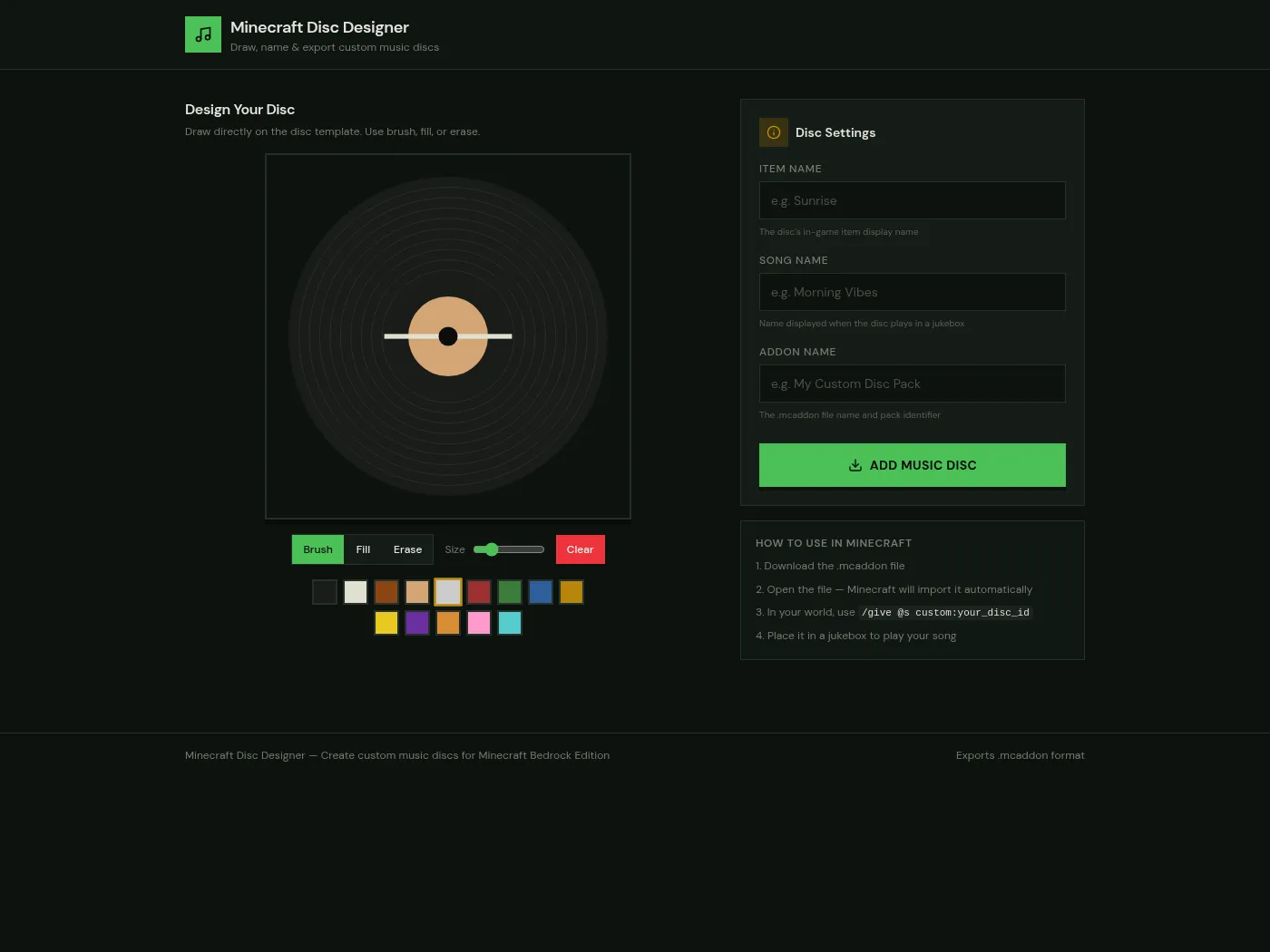Minecraft Disc Designer