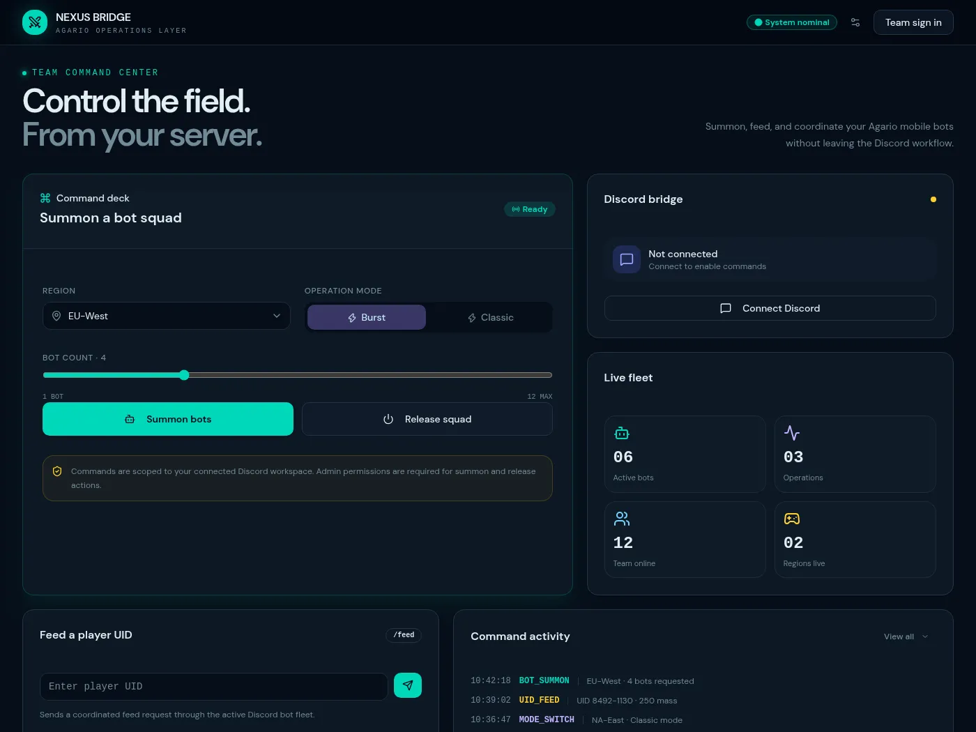 Agario Discord Bot Bridge