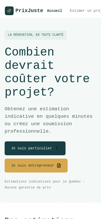 PrixJuste Rénovation Plateforme