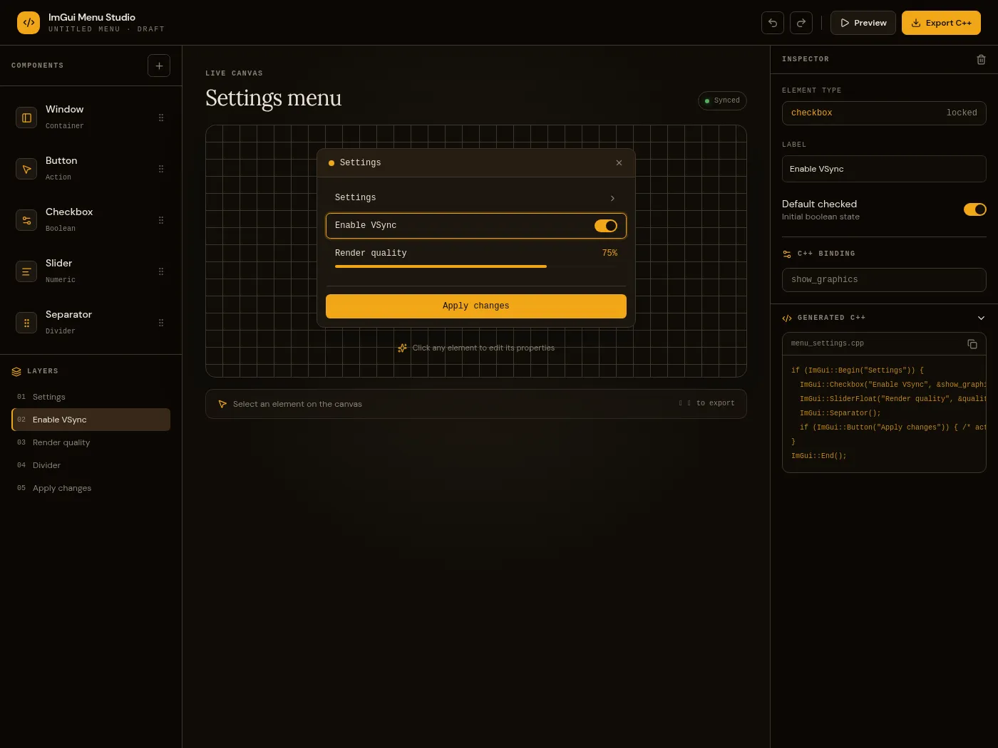 ImGui Menu Studio