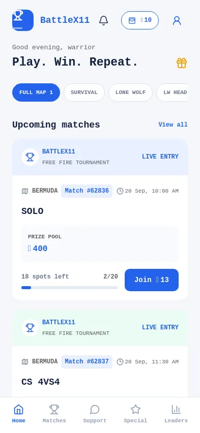 BattleX11 Free Fire Tournaments