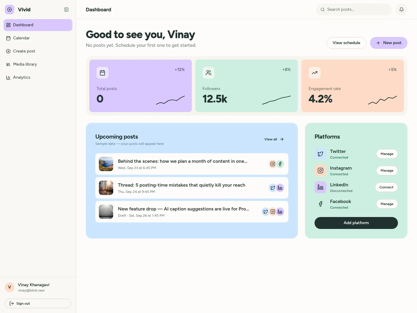 Social Scheduler home page