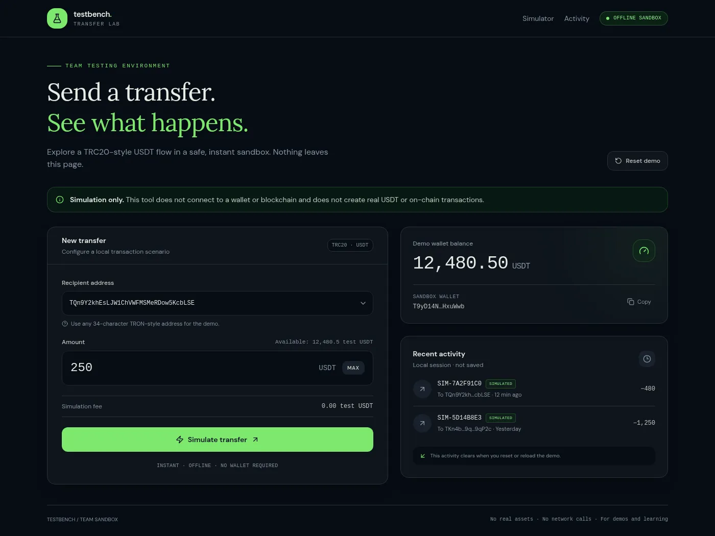 TRC20 Testnet Simulator