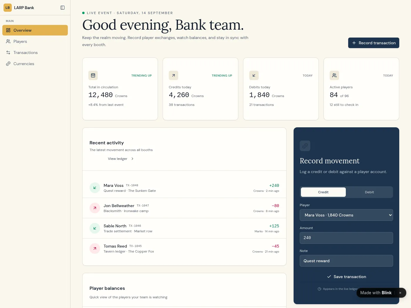 LARP Bank Manager