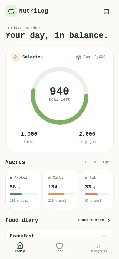 NutriLog Mobile Tracker