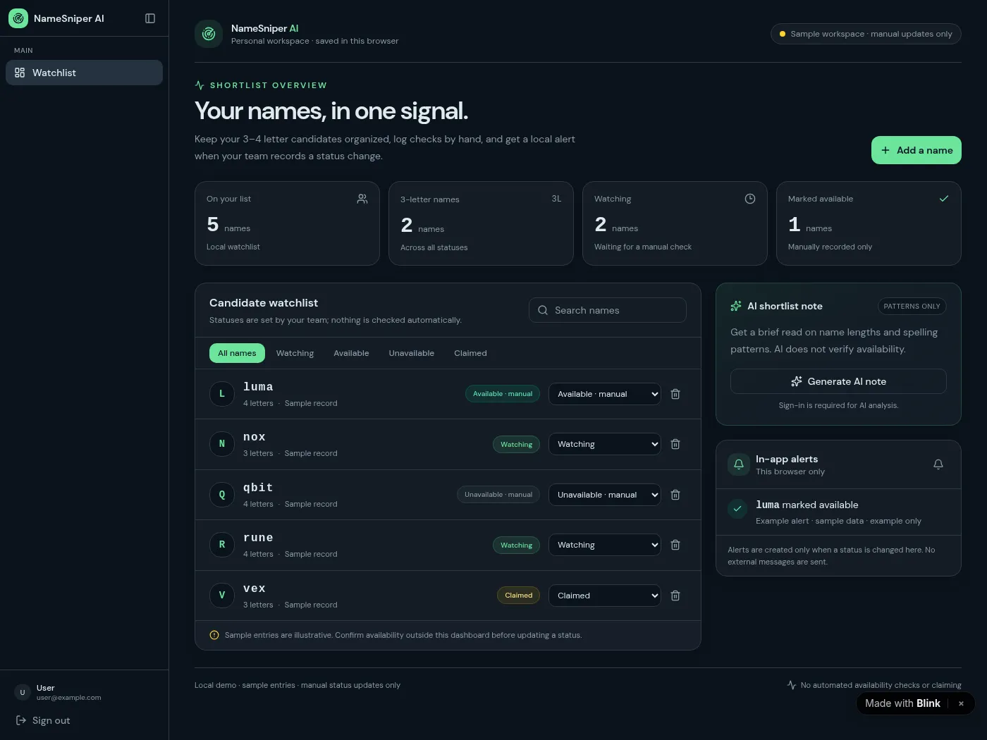 NameSniper AI