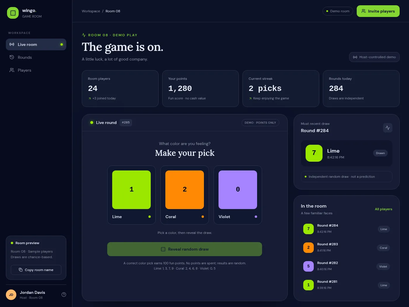 Wingo Game Panel