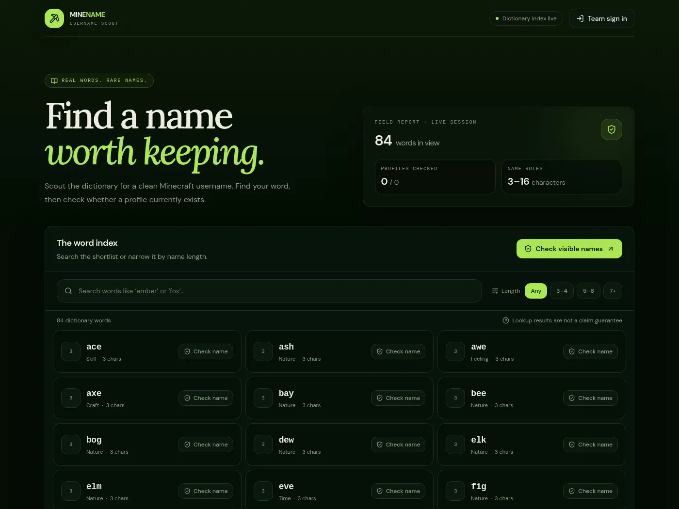 MineName Finder