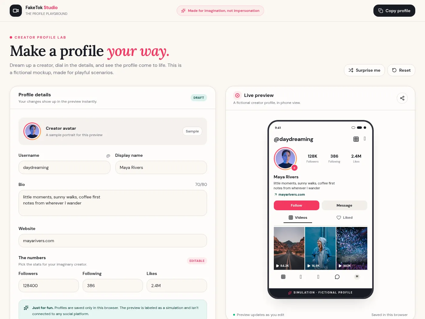 TikTok Profile Simulator