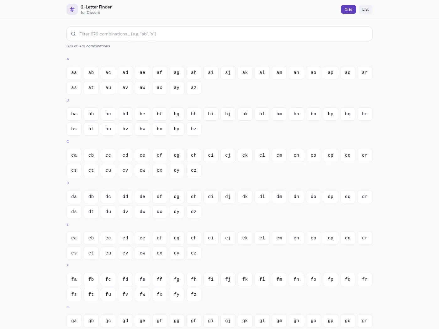 Discord 2-Letter Finder