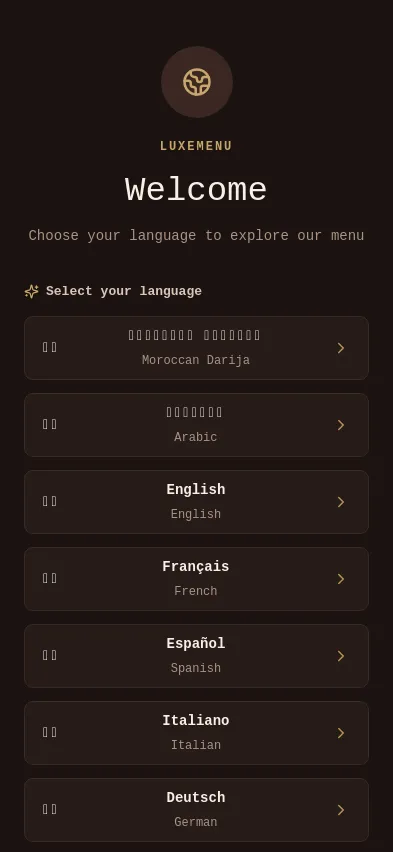 LuxeMenu Multilingual QR