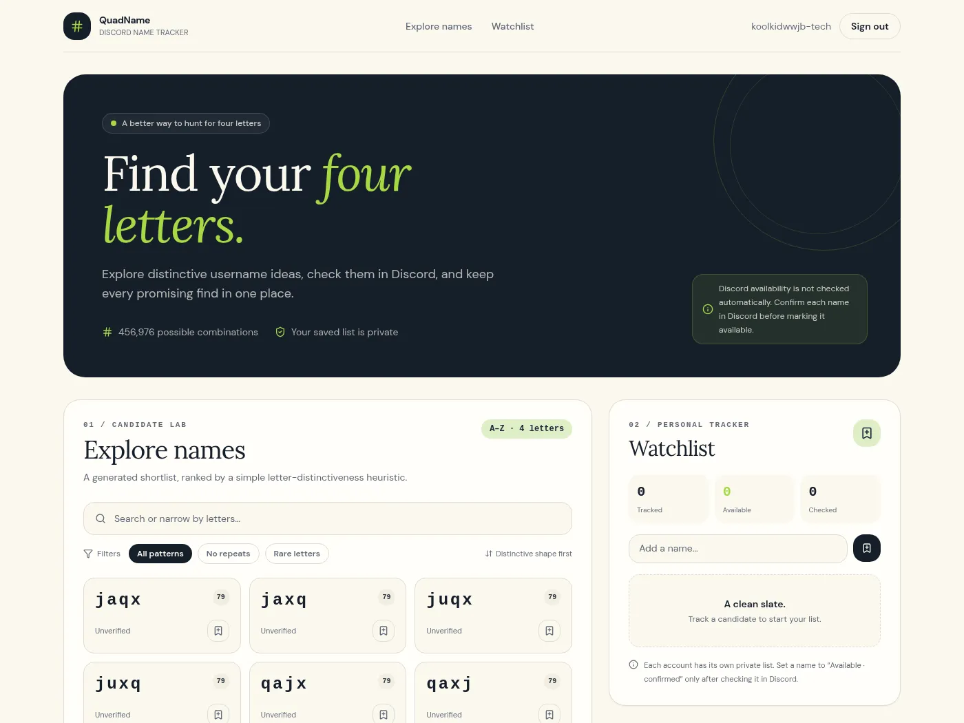 QuadName Tracker