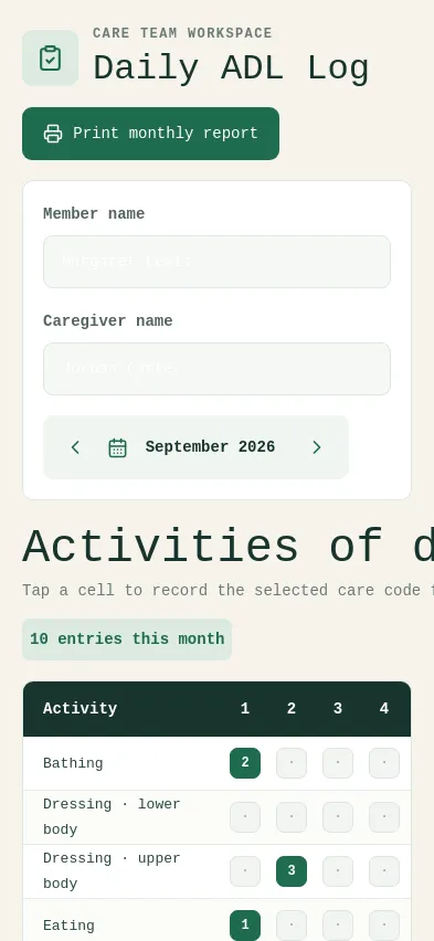 Blink.new Caregiver Loger