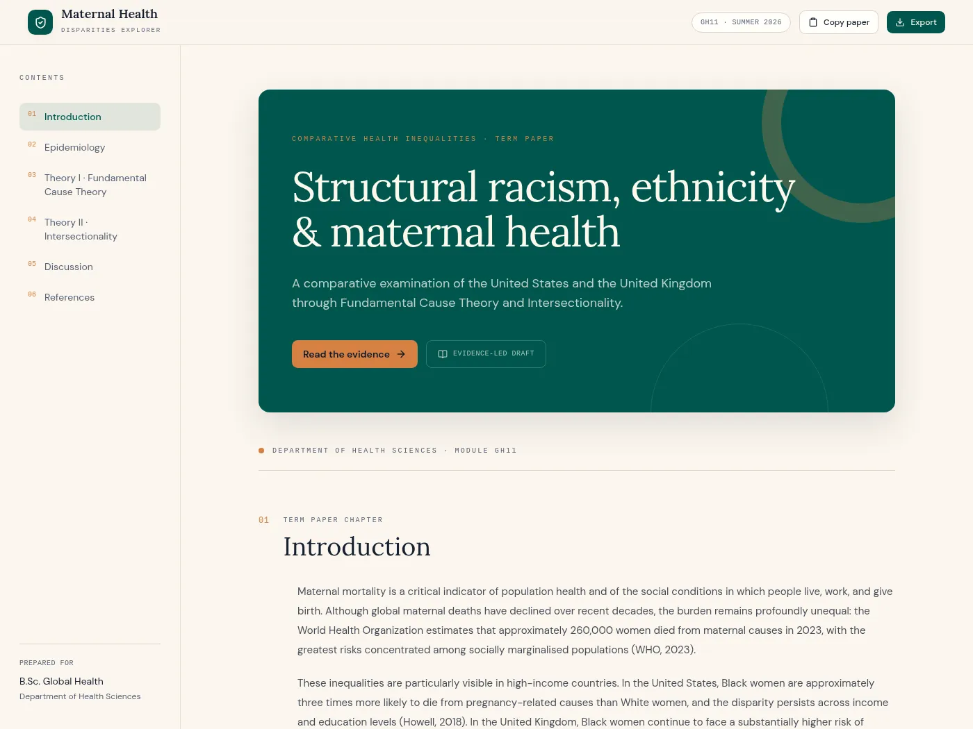 Maternal Health Disparities Explorer