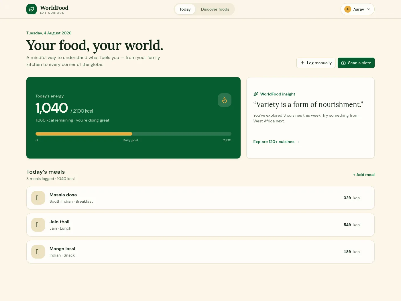 WorldFood Calorie Tracker