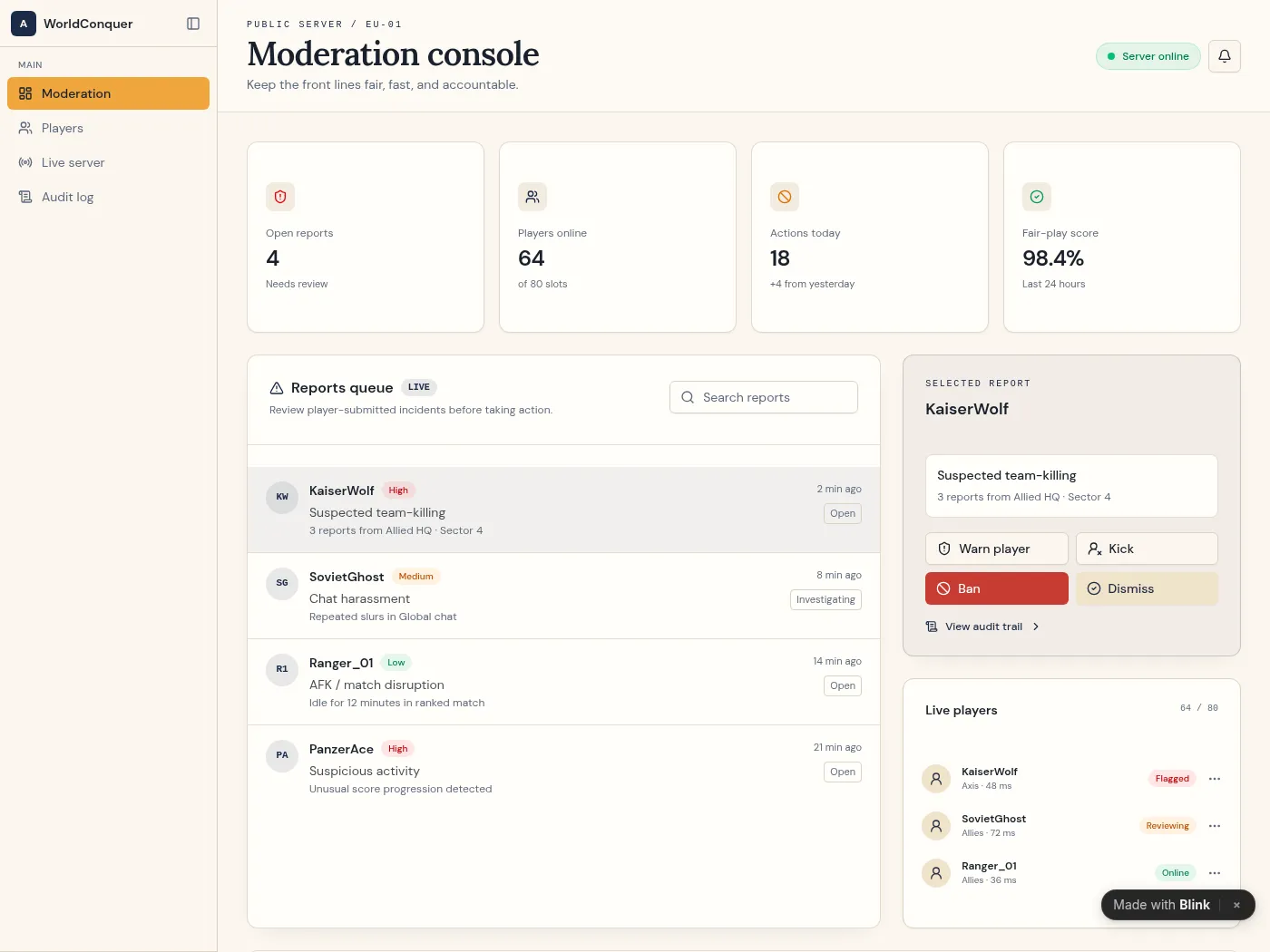 WorldConquer Admin Panel
