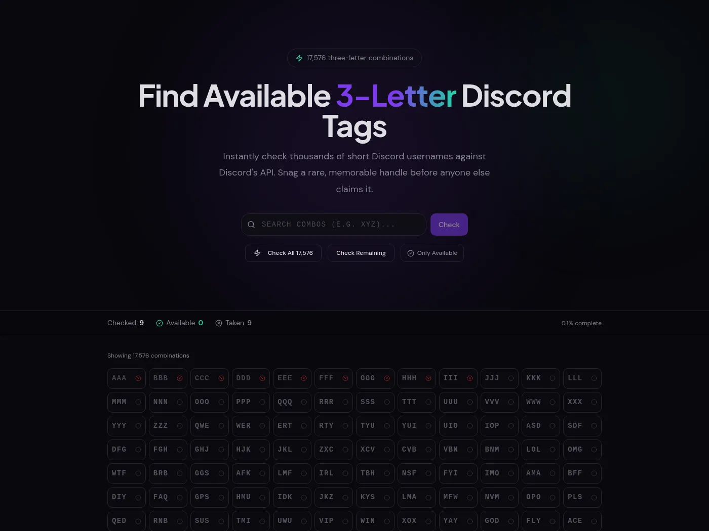 Discord 3-Letter Finder