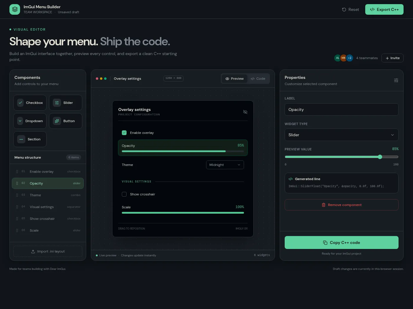 ImGui Menu Builder