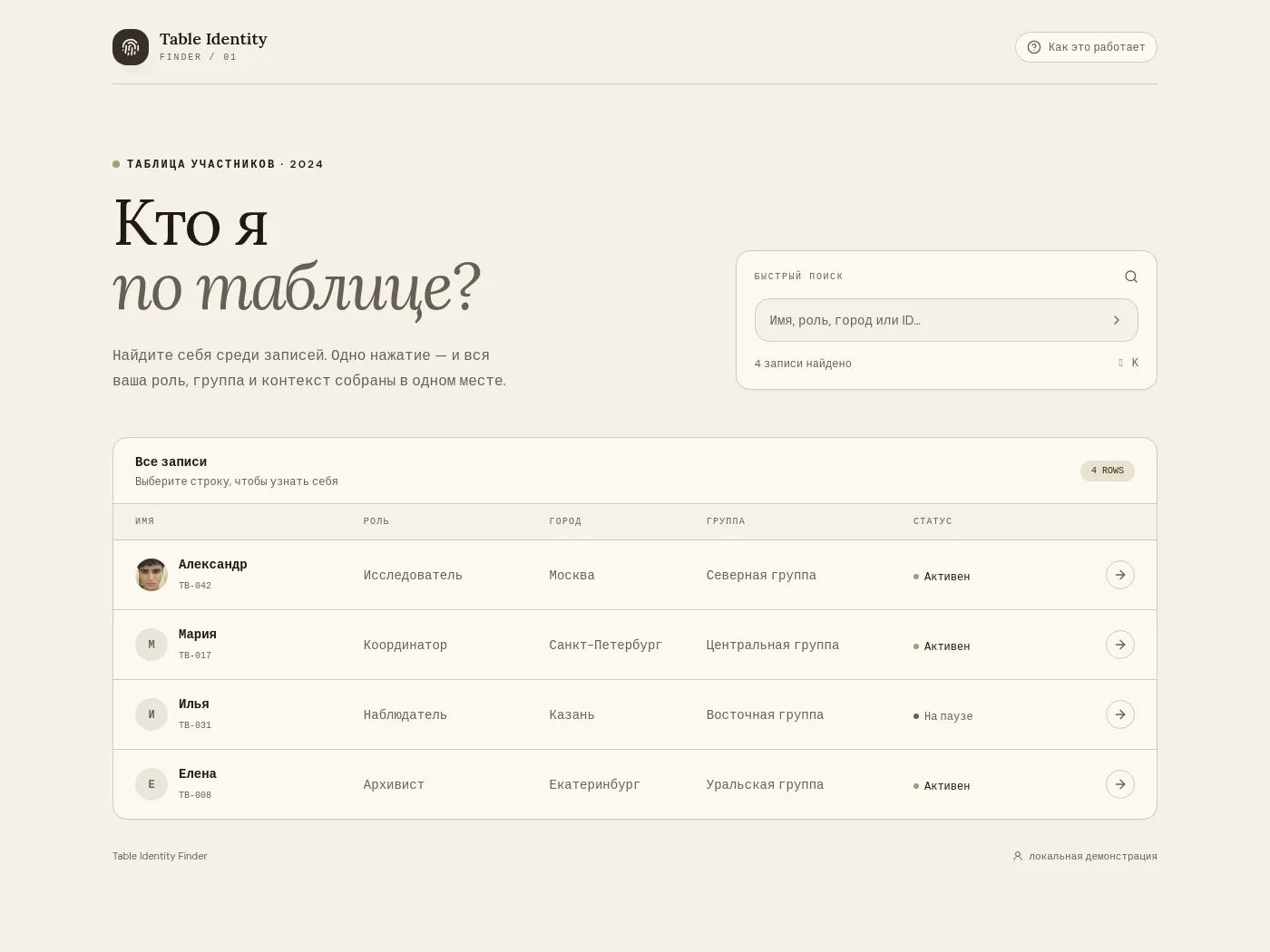 Table Identity Finder