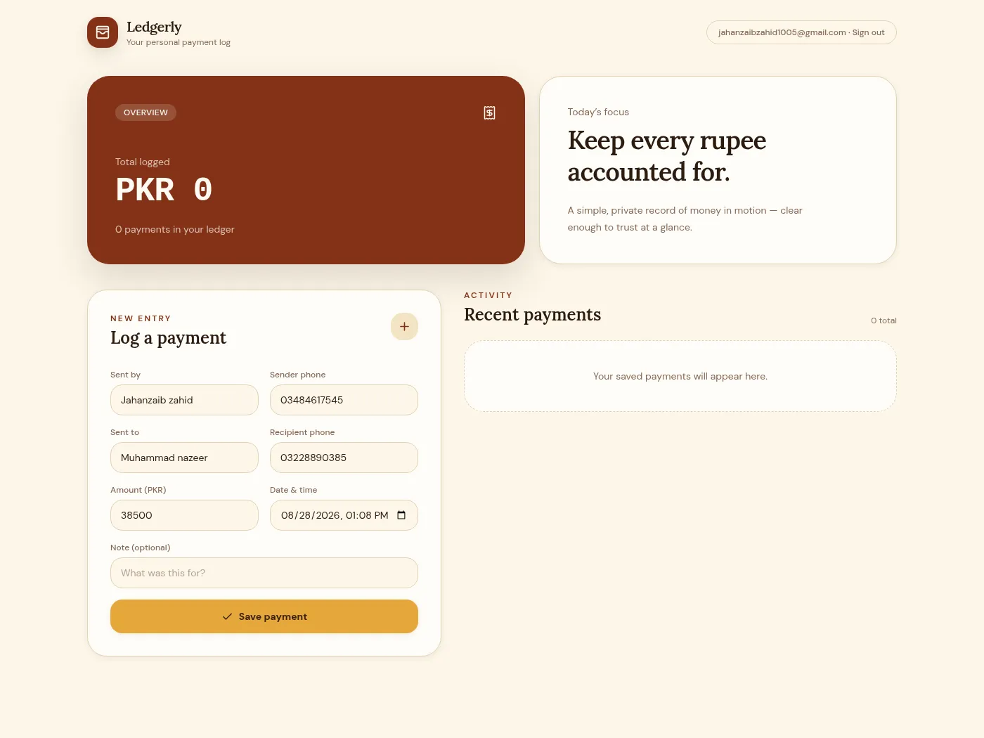 Simple Payment Logger