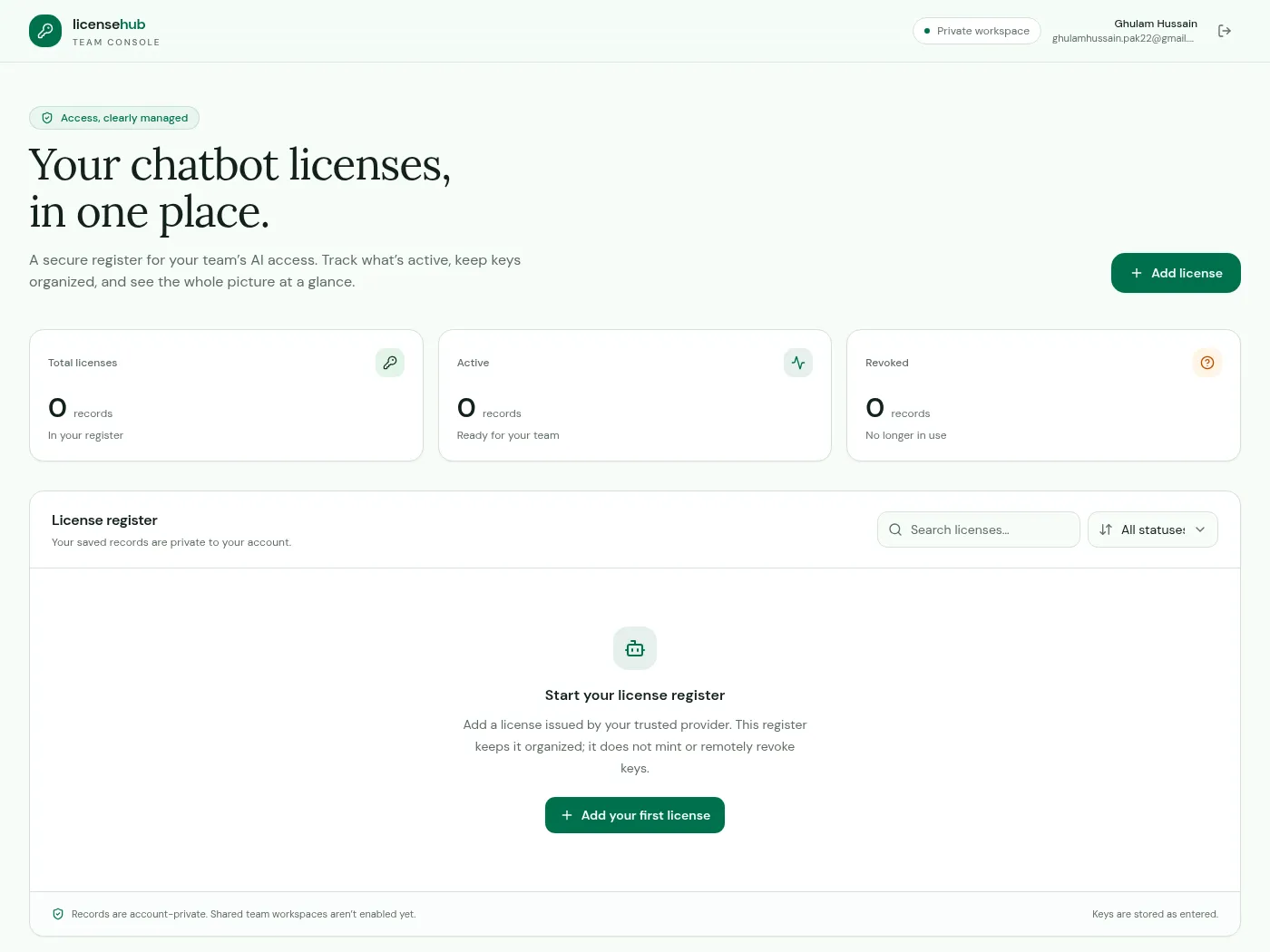 Chatbot License Hub