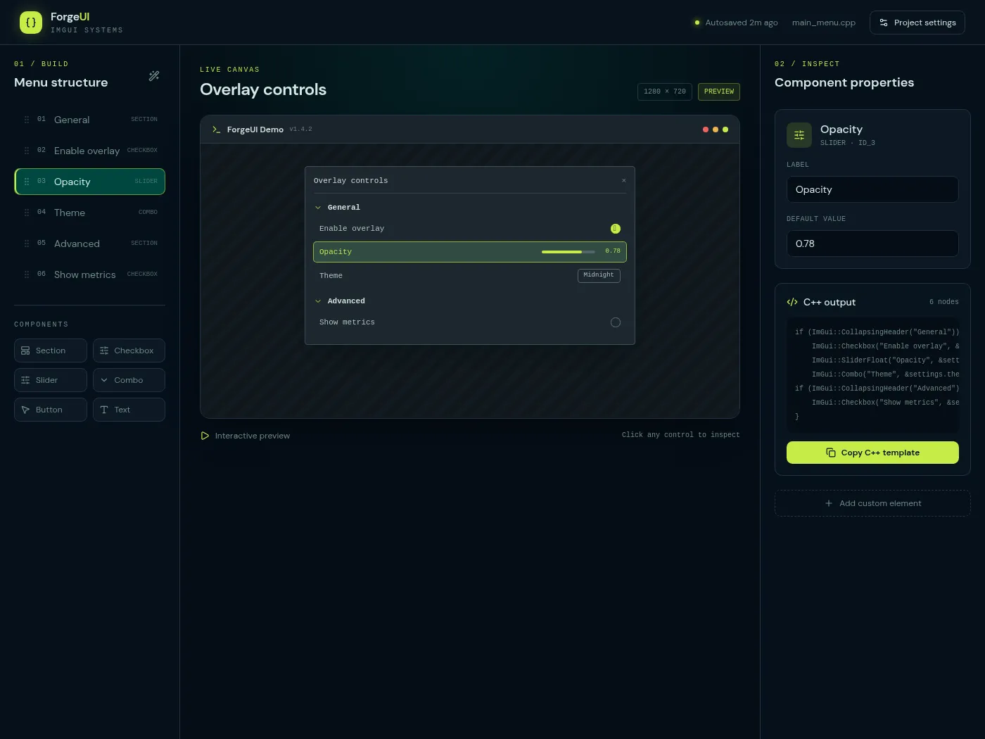 ImGui Menu Builder