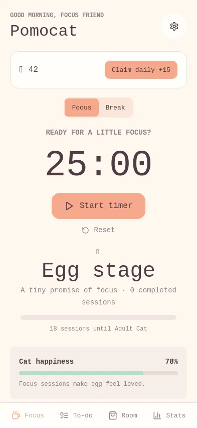 Pomocat Focus Timer